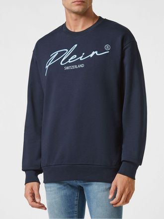 Philipp Plein Sweatshirt en coton &agrave; col rond, &eacute;paules tombantes et logo contrast&eacute;