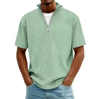 Generic Chemise d&eacute;t&eacute; &agrave; manches courtes pour homme en velours c&ocirc;tel&eacute; uni confortable ample respirant &eacute;l&eacute;gant d&eacute;contract&eacute; pour les vacances en plein air, Vert (