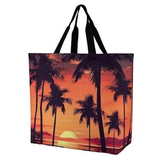 Generic Coucher De Soleil D&Eacute;t&eacute; Sous Les Palmiers Sac Courses D&eacute;contract&eacute; Sacs De Courses R&eacute;utilisable Sac Fourre Tout Pour Shopping Plage Universit&eacute;