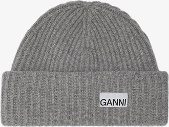 Ganni Oversized Woll-Rippstrickm&uuml;tze grau