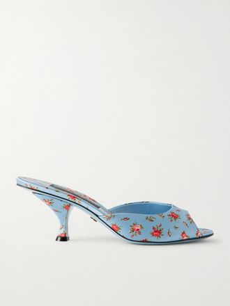 Dolce & Gabbana Mules En Satin &Agrave; Imprim&eacute; Fleuri Kiera - Bleu
