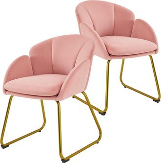 Yaheetech Esszimmerstühle 2er Set modern, Küchenstuhl in Blumenform, Sessel Polsterstuhl mit Metallbeinen Gold, für Wohnzimmer/Esszimmer Rosa