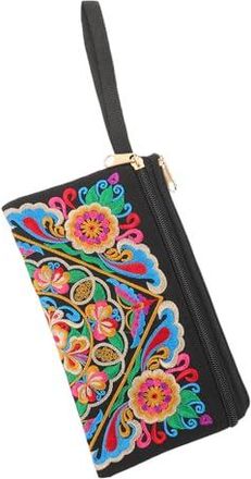 Minkissy Pochette Brod&eacute;e Ethnique &agrave; Motif Floral Paquet &agrave; Main Compact en Tissu Solide Portefeuille Femme pour Mariage et Festivals Accessoire Boh&egrave;me &Eacute;l&eacute;gant a