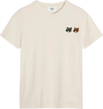 Maison Kitsun&eacute; T-Shirt mit doppeltem Fuchskopf-Patch - - Tops - Damen - Beige - S