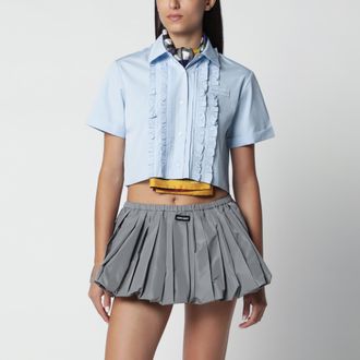 Miu Miu Hellblaues Cropped-Hemd aus Popeline mit R&uuml;schen