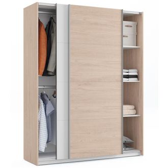 PEGANE Pegane - Armoire placard / meuble de rangement coloris effet bois / Blanc - Hauteur 200 x Longueur 150 x Profondeur 62 cm