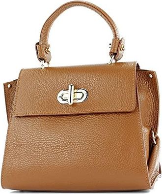 modamoda.de T182 - Fourre-tout italien pour femme, petit cuir, Couleur:cognac