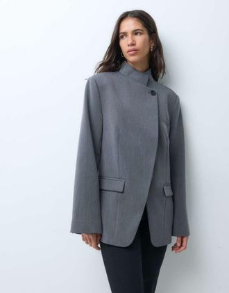 Asos blazer ajust&eacute; &agrave; col montant et devant crois&eacute; gris anthracite