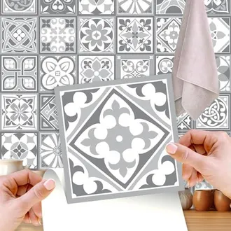 Walplus 120 Stück 15x15cm Purbeck-Stein Weiß Grau Wandfliesen Aufkleber Schälen und Kleben Backsplash Abziehbilder Startseite Dekore Aufkantung für Küche Bade