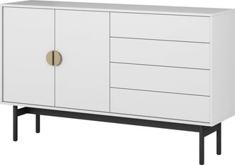 Selsey Kommode Aufbewahrungsschrank 2 T&uuml;ren 4 Schubladen Schrank Schubladenschrank Push to Open 154 cm Stoon Wei&szlig;