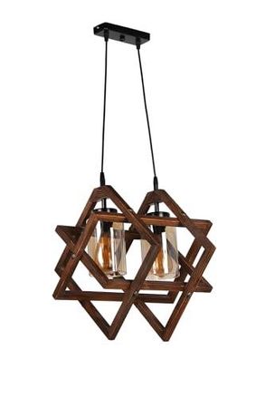 Opviq Rustic Walnut Chandelier, 43 x 43 x 80 cm, Adjustable Height, E27 Socket, Electrostatic Oven Dried Paint | Perfect for Southwestern & Country Decor