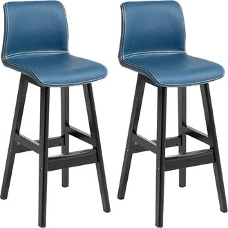 Generic Barhocker, 2-Teilig, Massivholz mit Pu-Kissen Und Fu&szlig;st&uuml;tze, 72 cm, K&uuml;cheninsel-/Fr&uuml;hst&uuml;cksthekenh&ouml;he, Blau Gepolstert