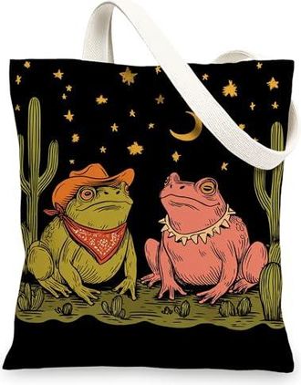 Generic Sac fourre-tout en toile motif amphibien, sac à provisions réutilisable, sac de courses amusant, rétro, léger, lavable, coloré, 13x15 Inch