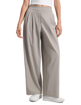 CRZ YOGA Damen 4-Wege-Dehnbar Anzughosn Weites Bein B&uuml;rohosen Hohe Taille L&auml;ssig Chino Hose mit Taschen - 74cm Stein 42