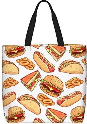 Generic Sac De Courses Sandwichs Et Tacos - Motifs G&eacute;om&eacute;triques Abstraits Sac &Agrave; Provisions R&eacute;utilisable De Grande Capacit&eacute; Sacs En Toile Pour Femmes, Pour Sho