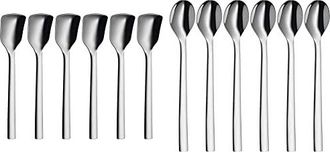WMF Nuova Eislöffel Set, 6-teilig, Eisschaufel, spülmaschinengeeignet, L 14 cm & Nuova Latte Macchiato Löffel Set 6-teilig, Lange Löffel 19 cm, Joghurtlöf