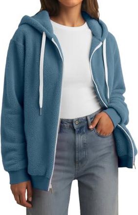 Generic Vestes pour femmes 2026 - Sweat &agrave; capuche d&eacute;contract&eacute; - Mode duveteuse et chaude - Avec poches, bleu, 3XL