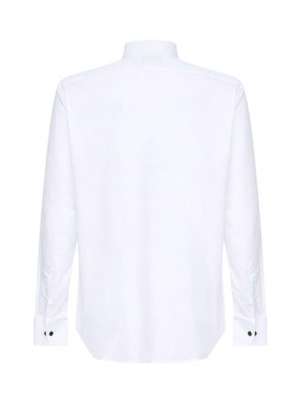Giorgio Armani Mens Tuxedo Shirt Pleated Plastron White Cotton