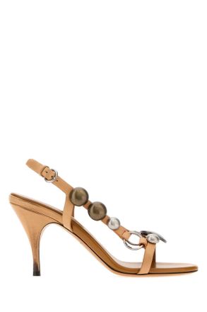 Miu Miu Embellished Leather Sandal - Beige