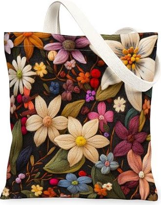 Generic Sac fourre-tout en toile r&eacute;utilisable avec motif floral de lys printanier pour faire du shopping, 33 x 38,1 cm, motif floral, sac d&eacute;picerie pour femme