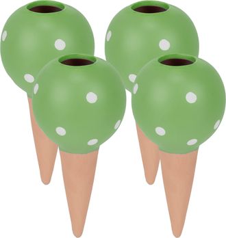 Relaxdays Tonkegel Bew&auml;sserung, 4er Set, Gie&szlig;kugel f&uuml;r 1,5 l PET-Flaschen, f&uuml;r Zimmerpflanzen & Balkon, gr&uuml;n/terrakotta