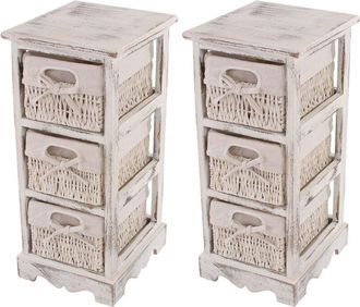 Mendler 2x commodes /meubles dappoint / étagères, 3 paniers, 25x28x58cm, shabby, vintage, blanc