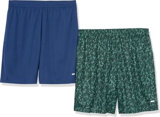 Amazon Essentials Herren Weit geschnittene Performance-Funktionsshorts (erhältlich in Big & Tall), 2er-Pack, Grün Camouflagedesign/Marineblau, XXL