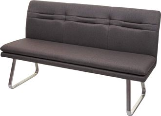 Mendler Sitzbank HWC-H70, Esszimmerbank Bank Polsterbank, R&uuml;ckenlehne Stoff/Textil Edelstahl geb&uuml;rstet - grau-braun 160cm