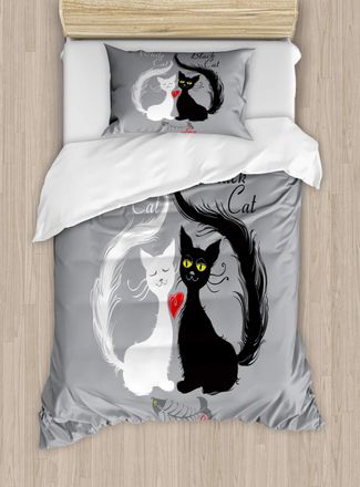 Abakuhaus Katze Bettbezugs Set f&uuml;r Einzelbetten, Paar Fishbone, Milbensicher Allergiker geeignet mit Kissenbezug, 130 x 200 cm, Schwarz und Wei&szlig;