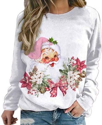 Generic Pull No&euml;l Femme Manches Longues Col Rond Rigolo Noel Pull Christmas Moche Sweat Multicolore Imprim&eacute; Bonhomme de Neige Sweatshirt Grande Taille Pullove