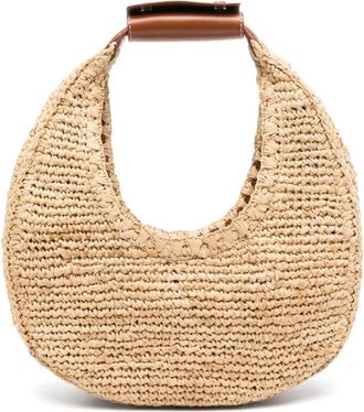 Staud Staud, Femme, Sacs, Beige, Taille: ONE Size Sac en Rafia Tiss&eacute; avec Bordure en Cuir