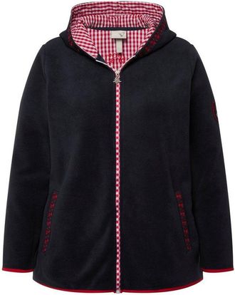 Ulla Popken Sweatjacke Trachten-Fleecejacke Kapuze Zierstickerei Langarm
