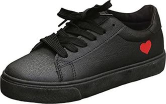 Generic Chaussures pour femme - L&eacute;g&egrave;res - Noir - Avec coeur - Mod&egrave;le simple - D&eacute;contract&eacute;es - Mat&eacute;riau ext&eacute;rieur l&eacute;ger - Grandes baskets &agrave; lacets - Chaussures