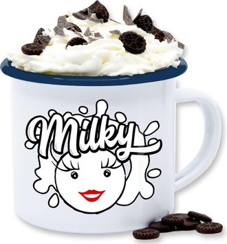 Shirtracer Emaille Tasse Blechtasse - Karneval Fasching - Tassen - Milky & Schoki Splash Milch - 300 ml - Wei&szlig; Blau - fasching- email carnevale und schokolade ka