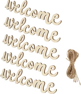 DOITOOL Willkommensschild Holz Satz Mit Hängenden Seilen Türdeko Für Zuhause Café Und Bar Praktisches Haustür Ornament