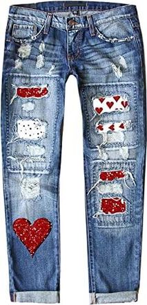 Generic TDEOK Jean pour femme Automne et Hiver Saint-Valentin - Pantalon imprim&eacute; &eacute;pais - Pantalon sexy en jean pour femme, rouge, L