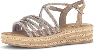 Gabor Damen Riemchensandalen, Frauen Sandalen,bequem,flach,Sommerschuhe,Freizeitschuhe,offene Schuhe,Strandschuhe,Gold/Walnut,38 EU / 5 UK