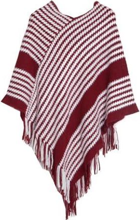 Generic Poncho Femme Hiver Chaud Chale Femme Hiver Chaud Cape Femme Effet enveloppant Poncho Manches Chauve-Souris Ray&eacute; Franges Automne-Hiver-Printemps