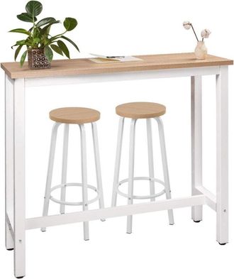 Woltu 1 x Table de Bar + 2 x tabourets de Bar en mdf et M&eacute;tal,120x40x100cm. Ch&ecirc;ne Clair - Woltu
