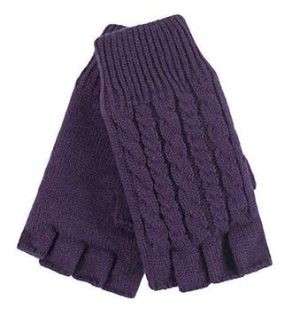 Heat Holders Femme Tricot Hiver Gants sans Doigts avec Doublés Polaire pour Froid (One Size, Violet Clair) (Taille Unique, Violet 2)