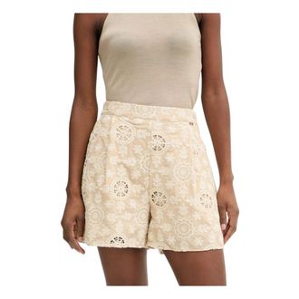 Fracomina Regular Poplin Shorts mit floraler Stickerei - - Shorts - Damen - Beige - XS