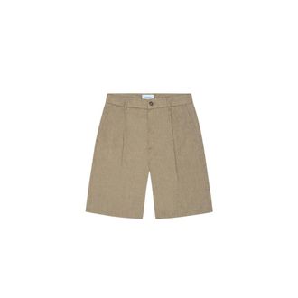 Les Deux Reece Pleated Slub Anzughose - - Shorts - Herren - Gr&uuml;n - W30