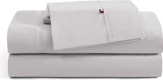 Tommy Hilfiger Bettlaken-Set, Baumwoll-Perkal-Bettwäsche mit passendem Kissenbezug, frisch und kühl, solide Home Essentials (Grau, Doppelbett)