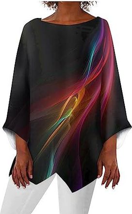 Generic Vetement Femme Solde,Tee Shirt Manche Longue Femme Tunique Femme Longue Chemisier Femme Chic Et Élégant Graphique Imprimé Asymétrique Ourlet Blouse Co