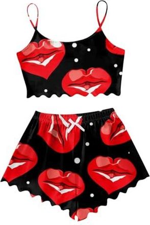 Generic Ensemble de v&ecirc;tements de nuit pour femme Saint Valentin Simple Chemise de nuit Baggy Nuit Doux V&ecirc;tements de nuit Mignon Ventre Nu Cami Top et Short av