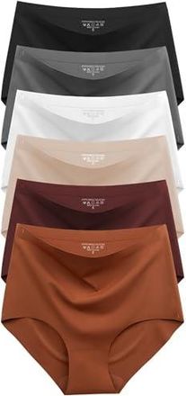 Generic Lot de 6 slips sans couture &agrave; couverture compl&egrave;te pour femme - Taille haute - Slip invisible - Soyeux - Extensible - Respirant, 6 pi&egrave;ces - A, XXL-9XL