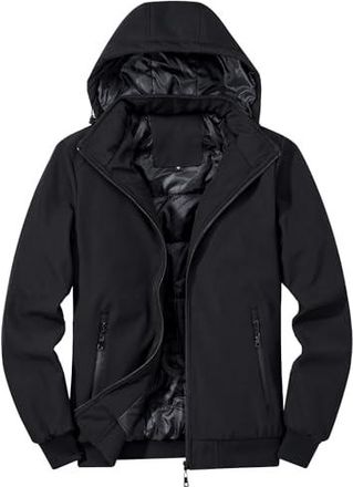 TONY BACKER Veste pour homme dhiver Softshell imperméable coupe-vent avec capuche amovible, veste de randonnée décontractée 3510, Noir, XXXL