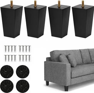 Generic 4er Set Tapered M&ouml;belbeine - Schwarze M&ouml;belbeine aus Massivholz f&uuml;r Sofa, Stuhl, Schrank, Kommode mit Montageplatte, Schrauben und Anti-Rutsch-Pads (8