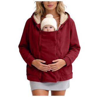 Generic Veste de maternit&eacute; 2 en 1 pour femme - Polaire dhiver avec fermeture &eacute;clair - Manteau &eacute;pais avec capuche, Rouge, 3XL
