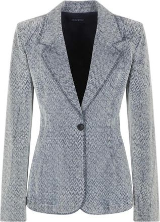 Emporio Armani Femme, Vestes, Gris, Taille: 46 FR Blazer crois&eacute; en denim floqu&eacute; avec motif chevron int&eacute;gral